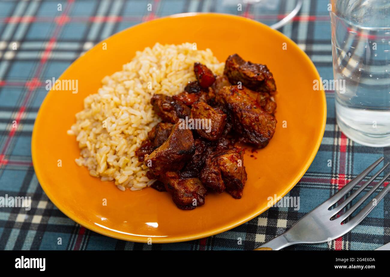 Dish of beef with rice Stock Photo - Alamy
