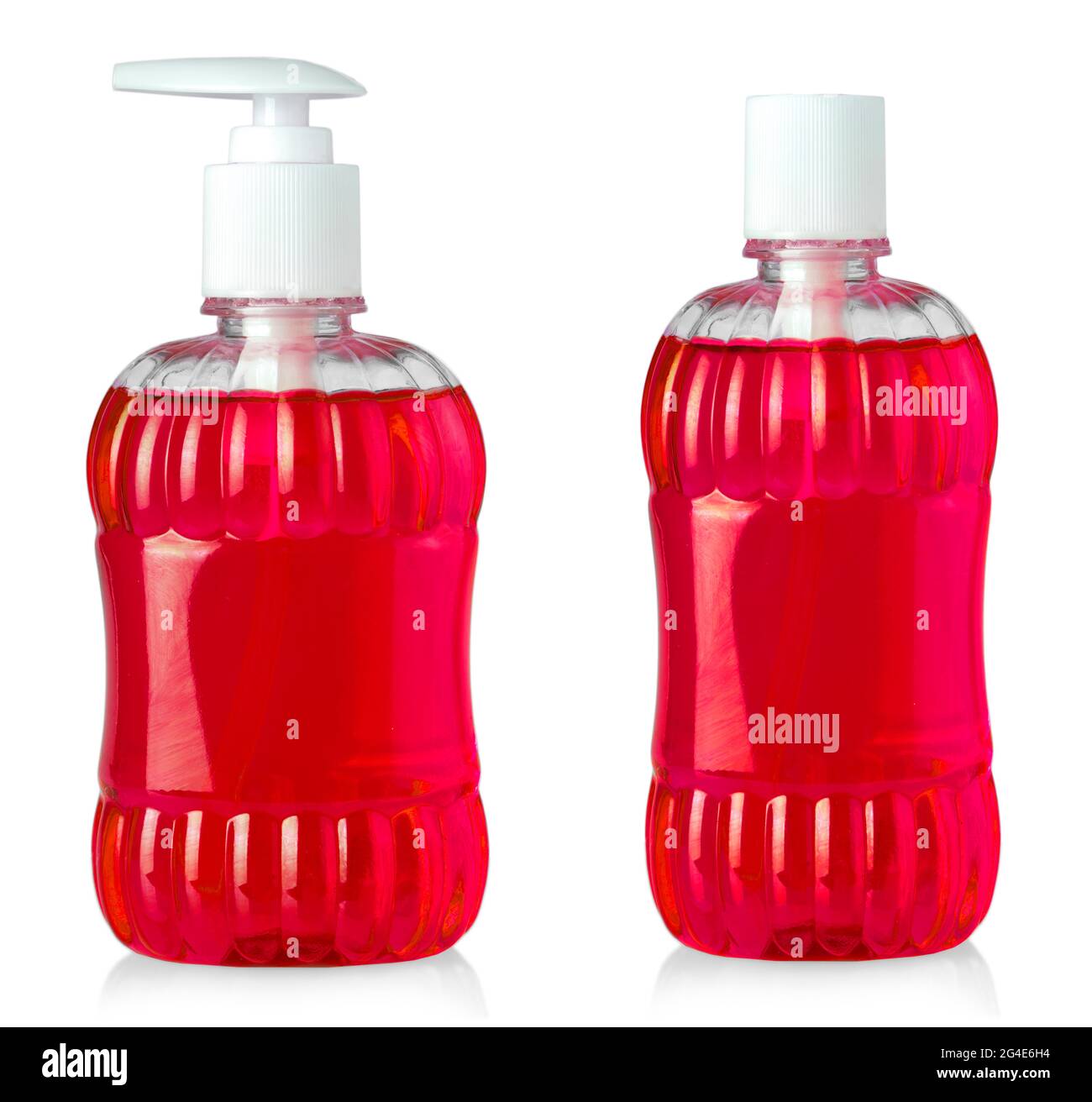 red shower gel bottles isolated on white background Stock Photo - Alamy