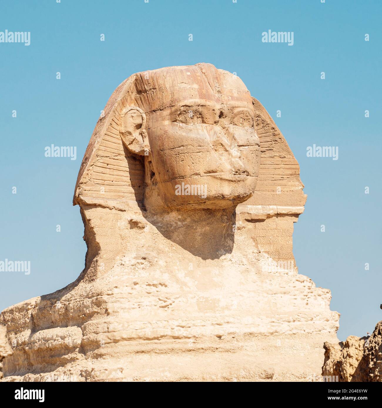 Close up of The Great Sphinx of Giza, Egypt. Limestone statue of a ...
