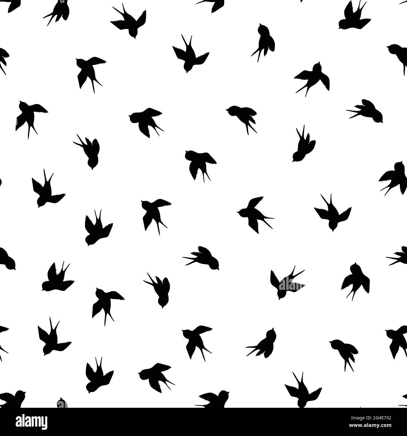 Seamless pattern with black swallow silhouette on white background ...