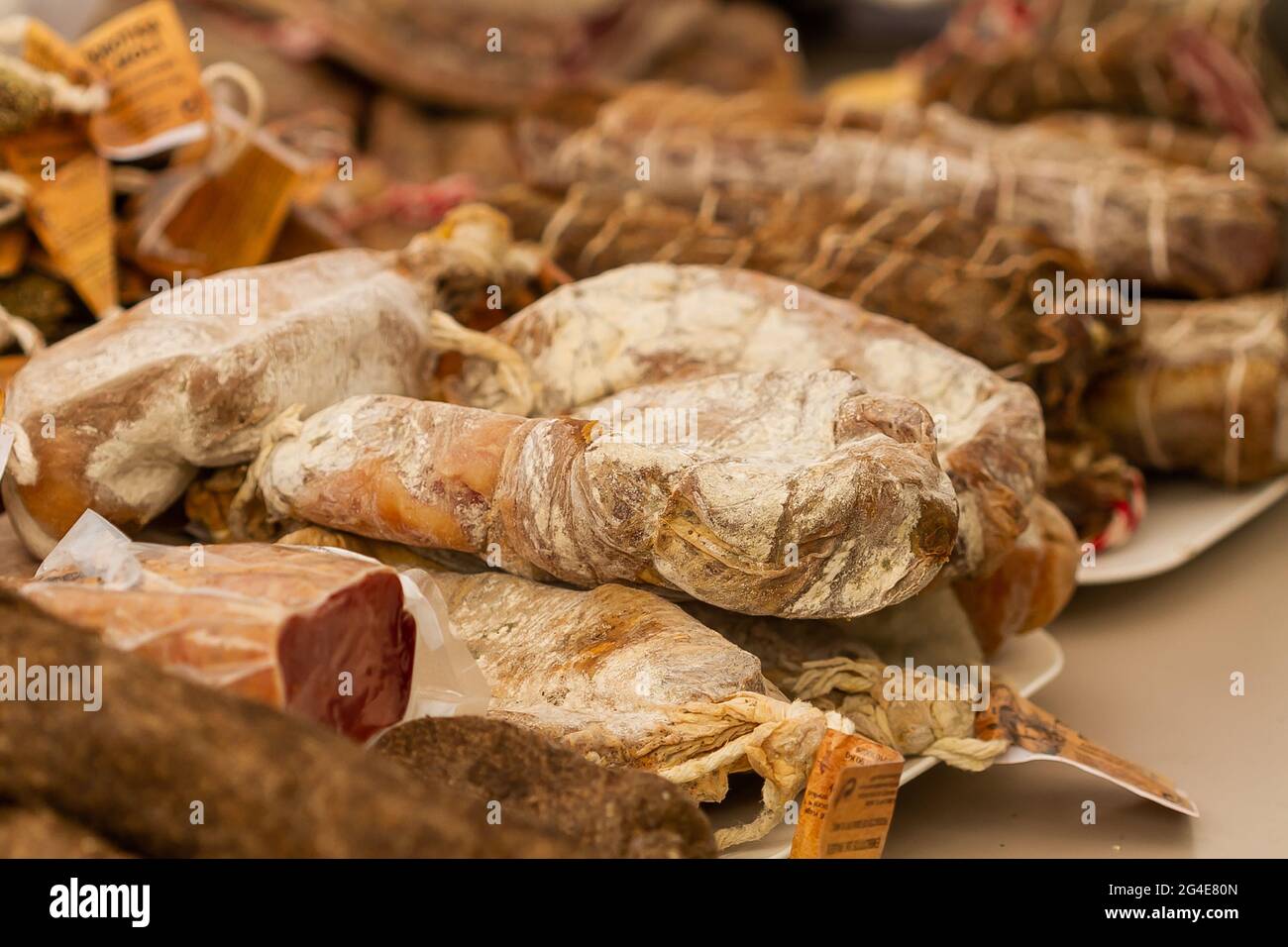 Close-up shot of a group of dried meat products Stock Photo - Alamy
