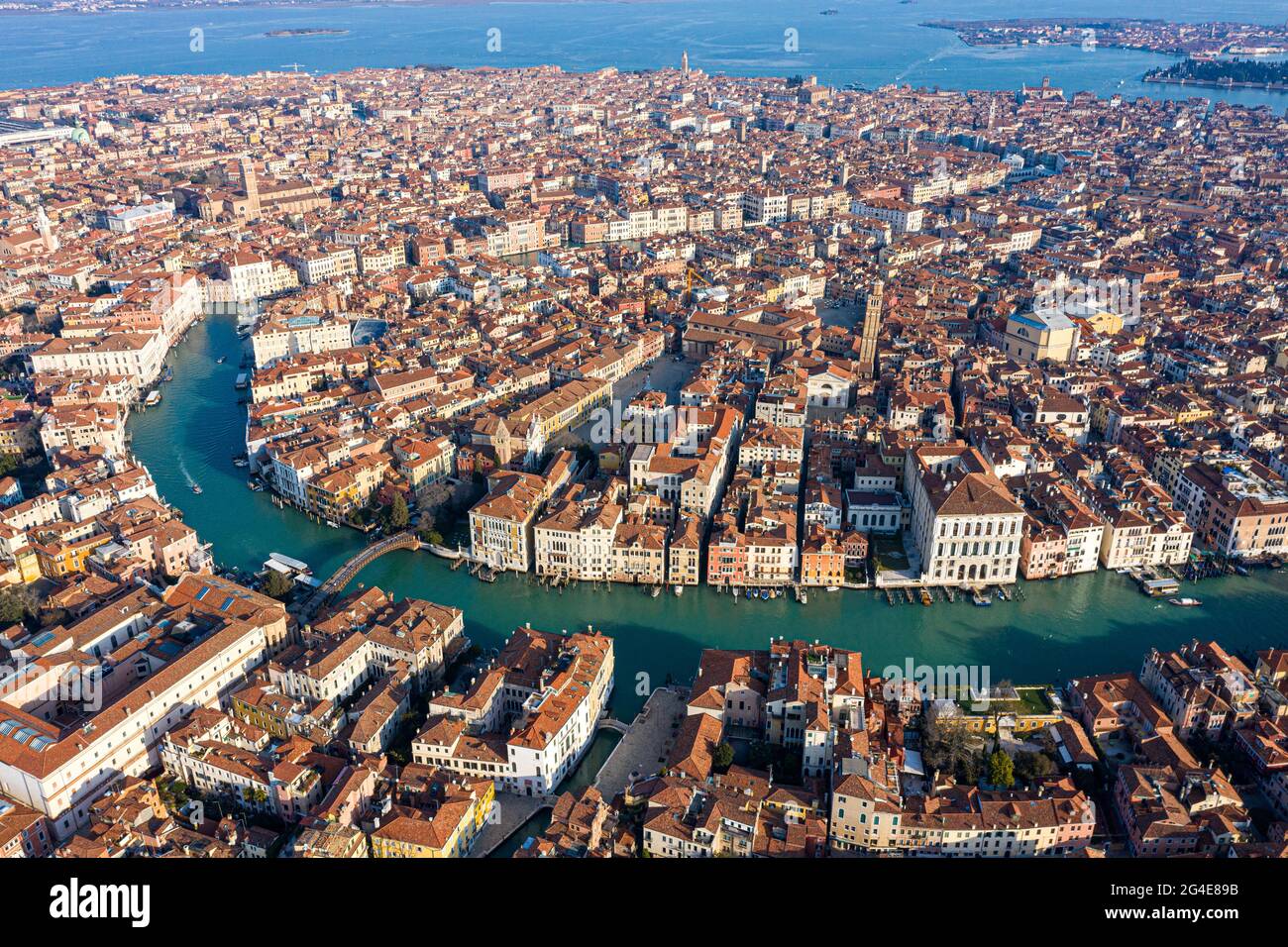 Venice, Accademia bridge and Grand canal from the sky, aerial view ...