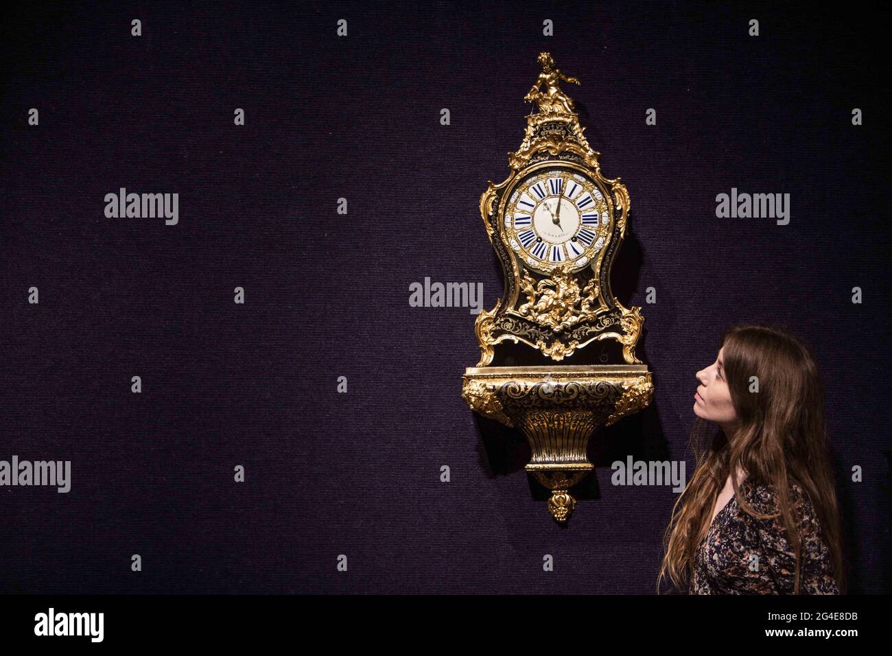 London UK 21 June 2021 Bonhams London , Fine Clocks A late 18th century ...