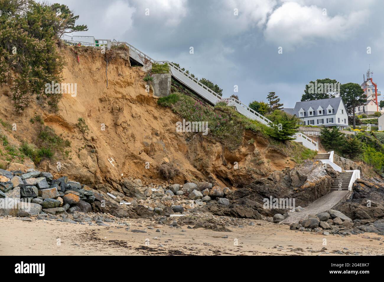 Collapsed staircase in la Comtesse beach in Saint-Quay-Portrieux, Cotes ...