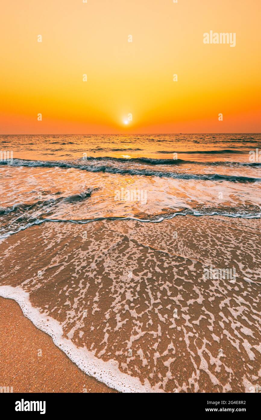 Sunset Sun Above Sea. Natural Sunrise Sky Warm Colors Over Ripple Sea ...