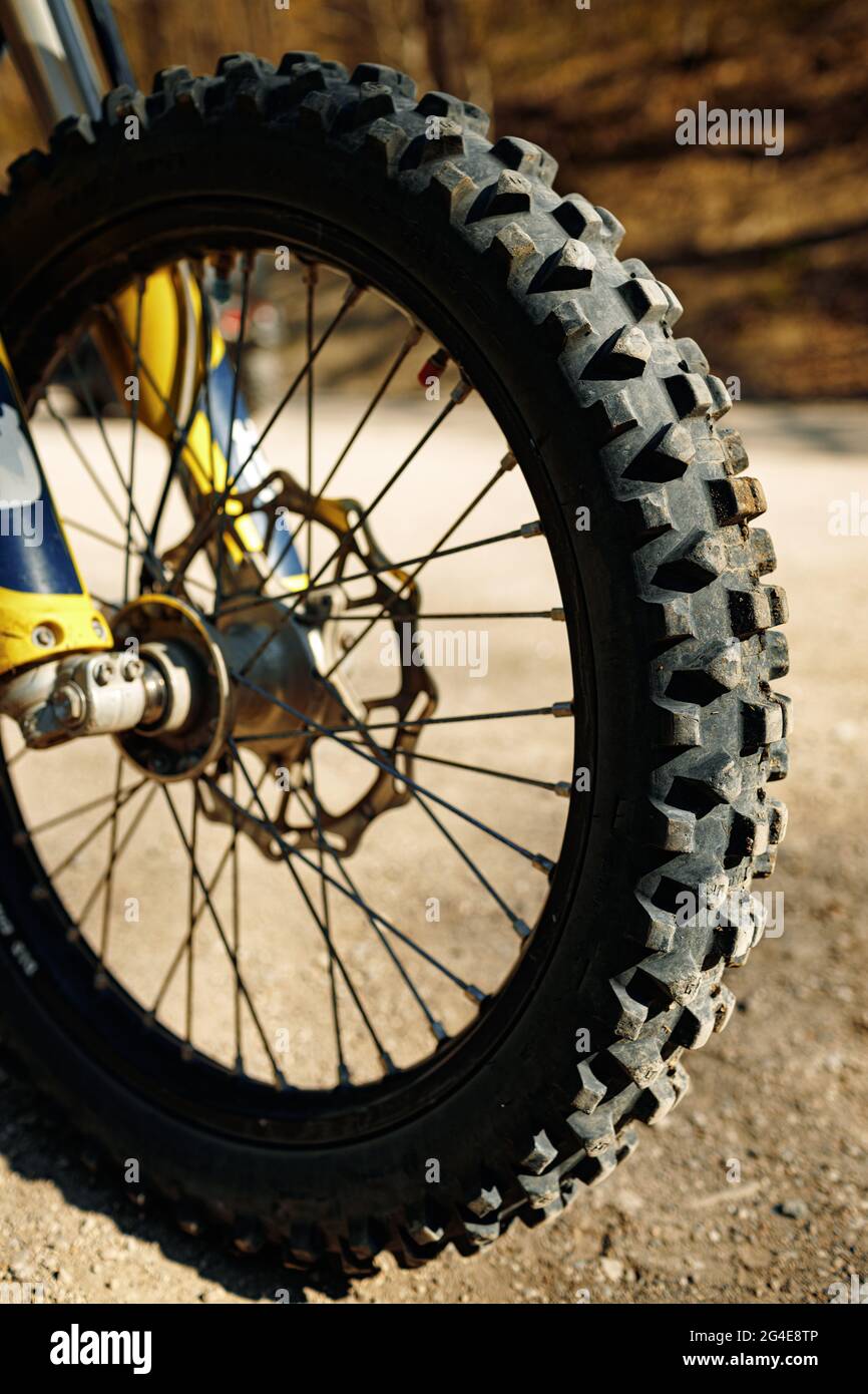 The front wheel of motocross close up Stock Photo - Alamy