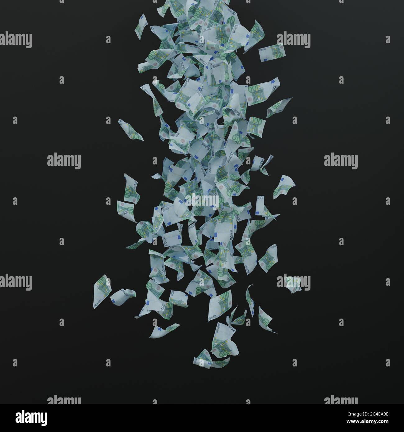 3D rendering of falling European banknotes isolated on a dark ...