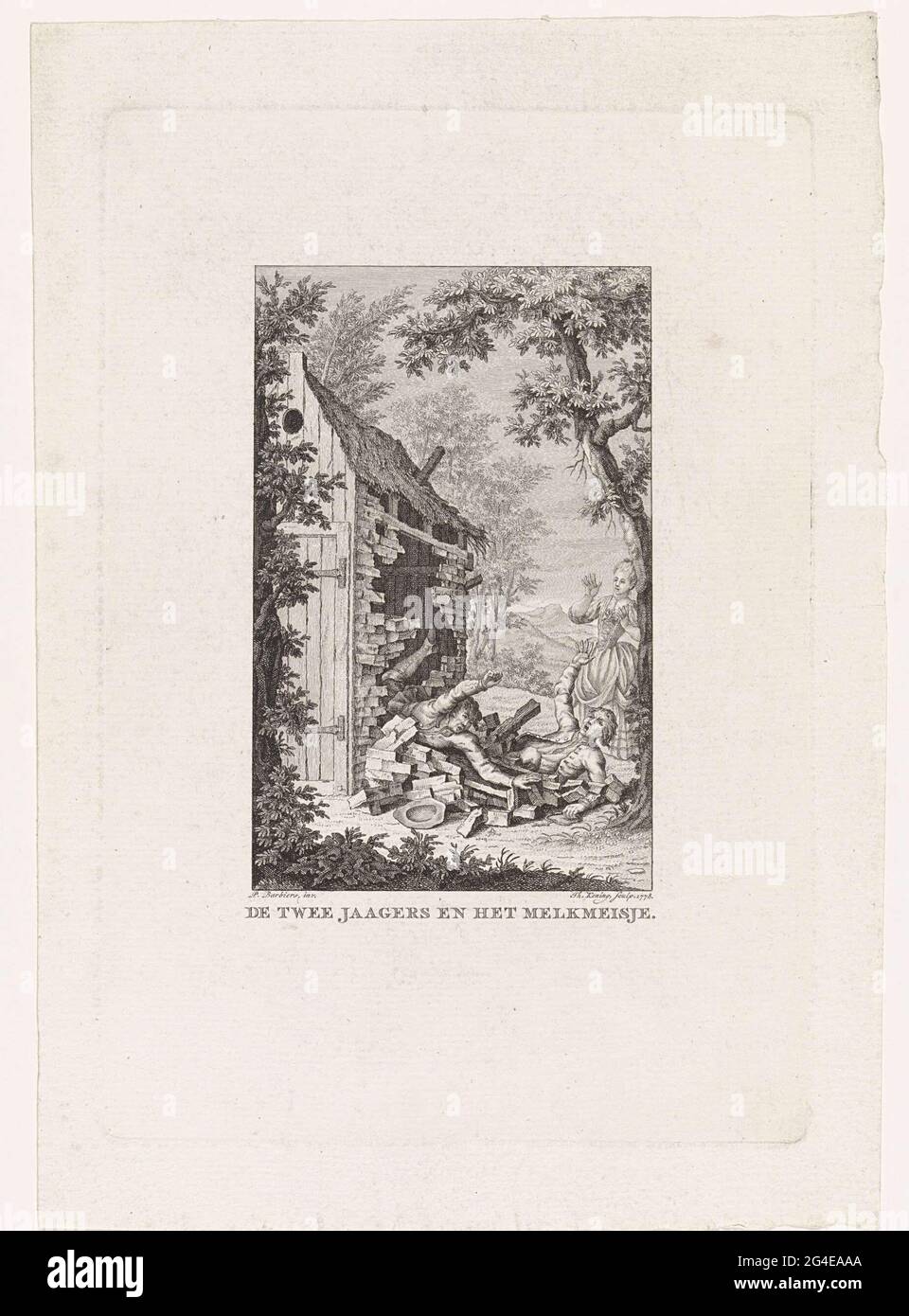 . Two hunters fall outside the wall from a shed and let the young woman ...