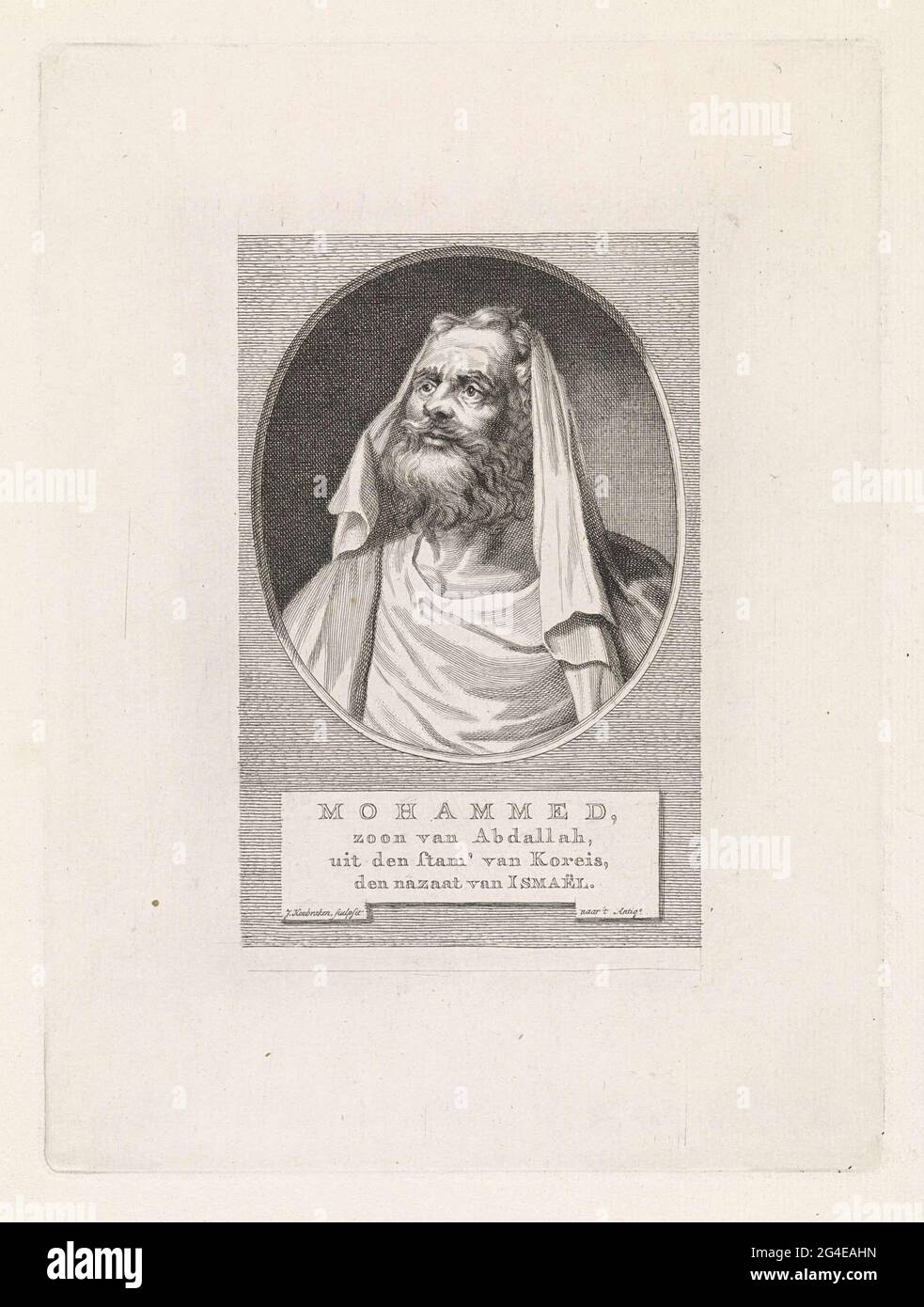 . Bust to the left of the Prophet Muhammad in an oval. Under the ...