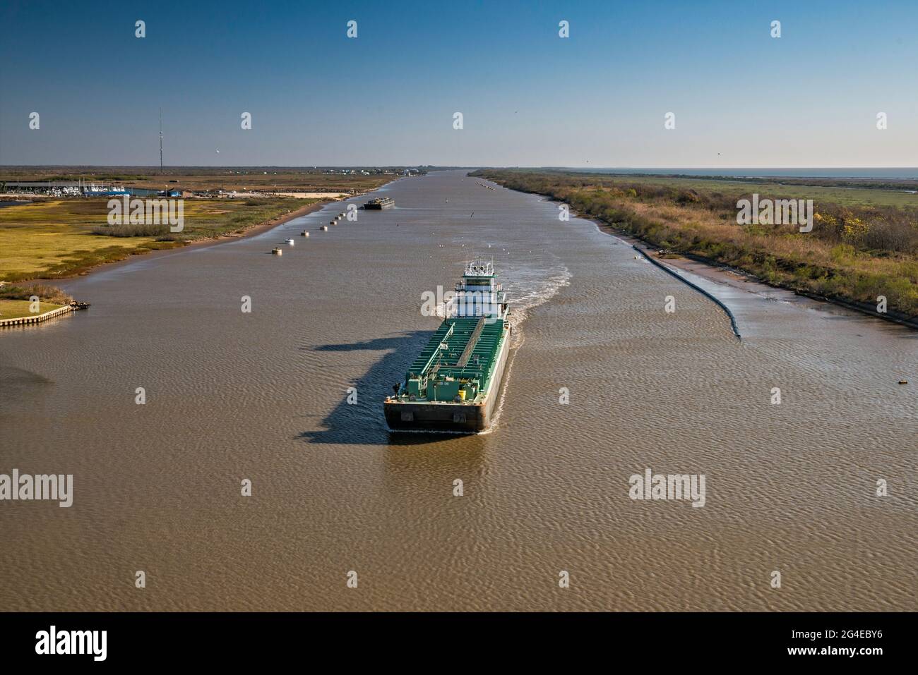 Barge at Intracoastal Waterway, view from highway bridge in Matagorda ...