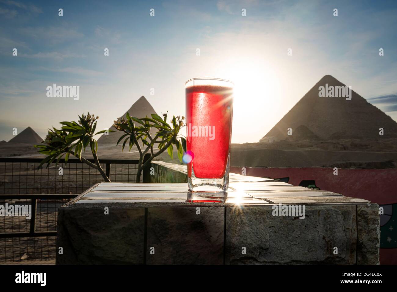 Traditional Arab herbal tea karkade in a glass against the background ...