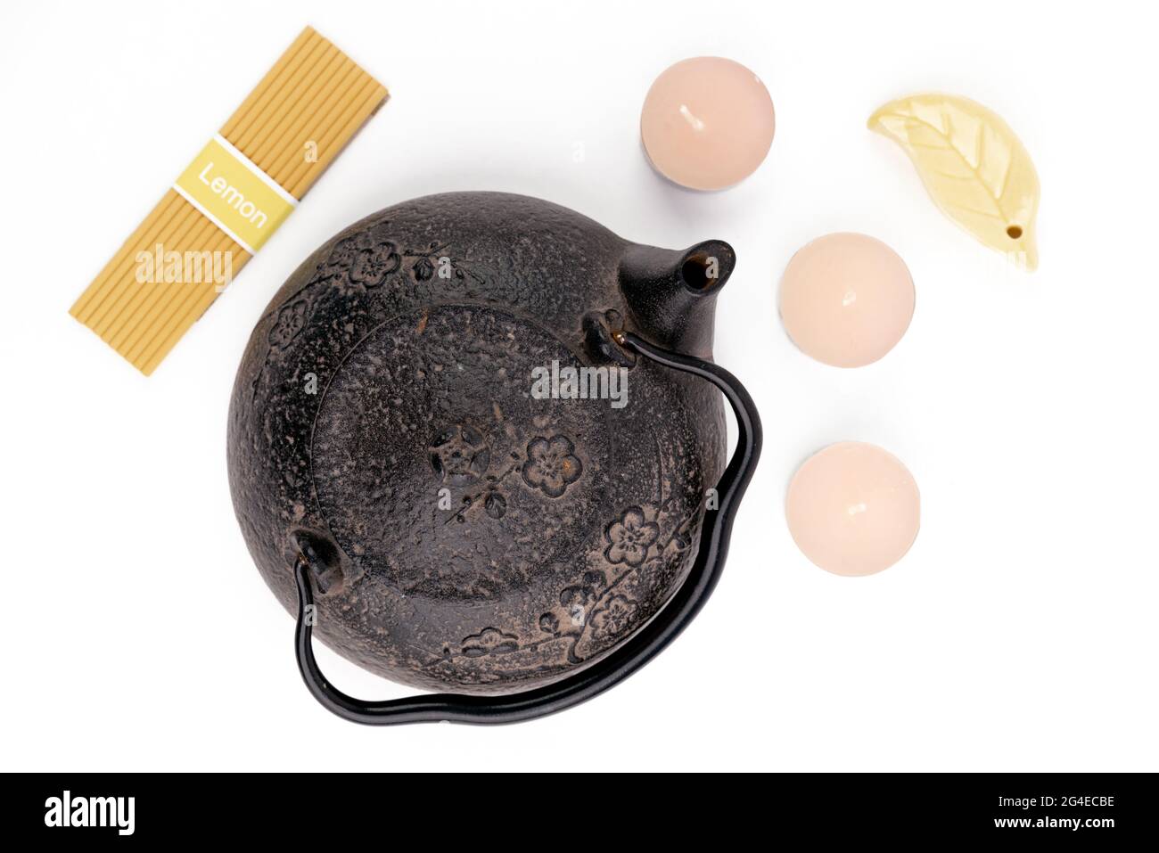 Vintage, black metal Japanese tea pot isolated on white background with ...