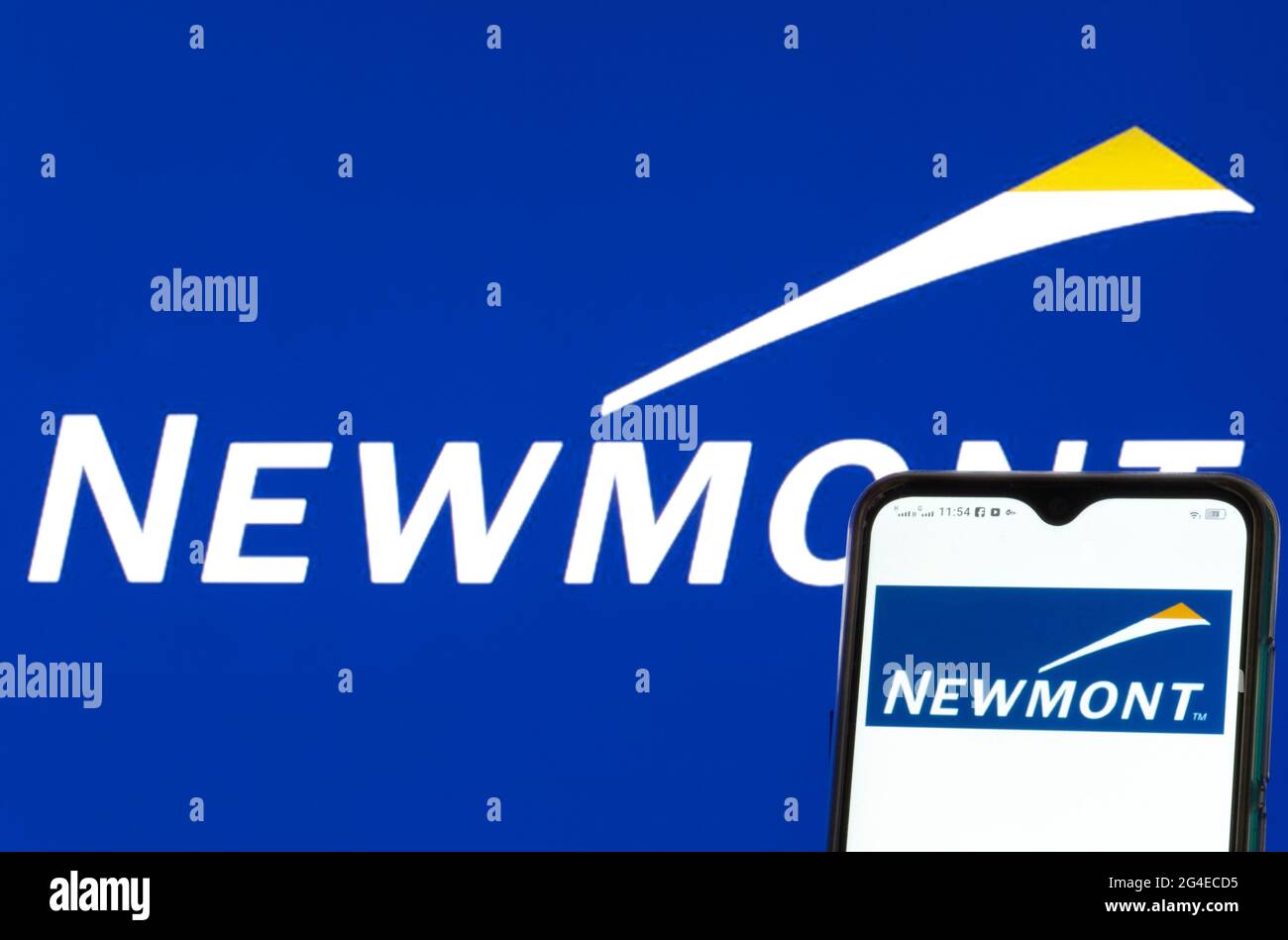 In this photo illustration, a Newmont Mining Corporation logo seen ...