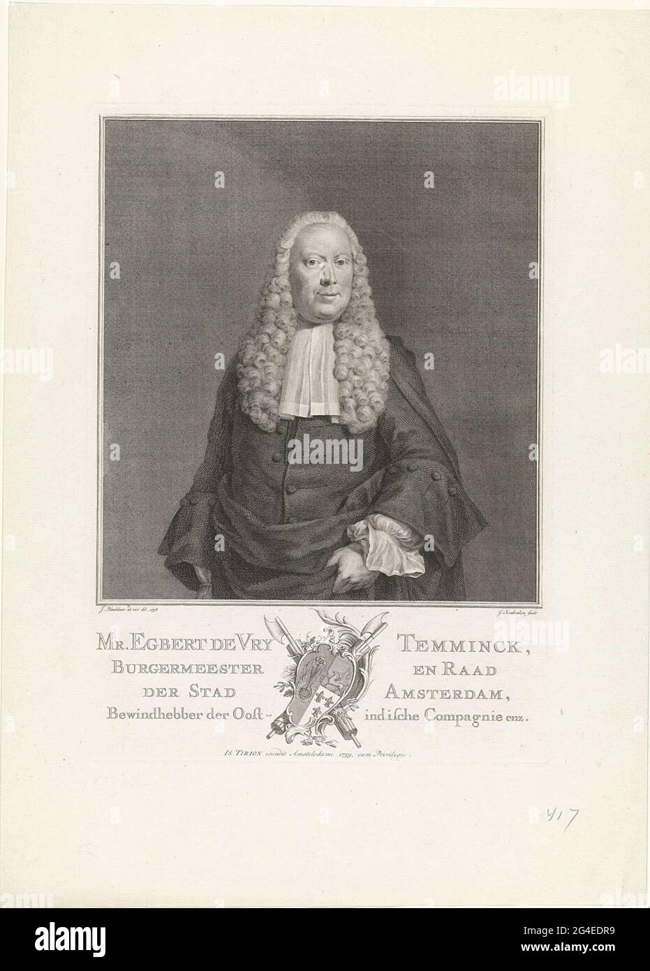 . Portrait of half from Egbert de Vrij Temminck. Under the portrait his ...