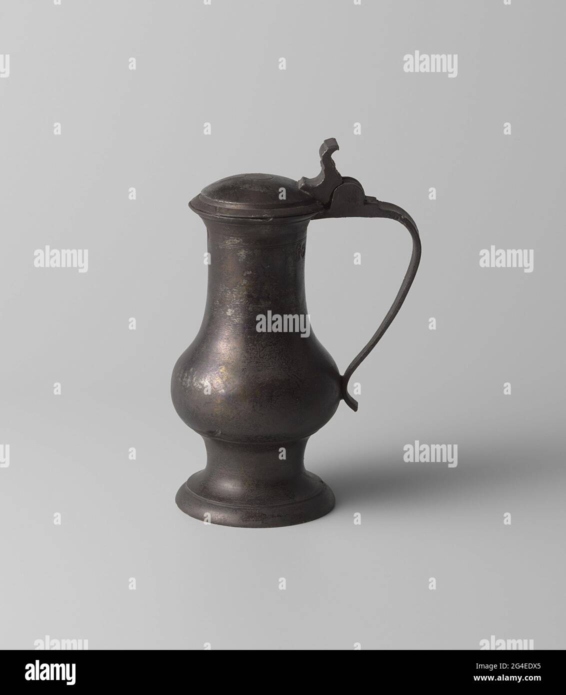 Pewter jar with lid. Pewter jar with lid. The flat foot is profiled and ...