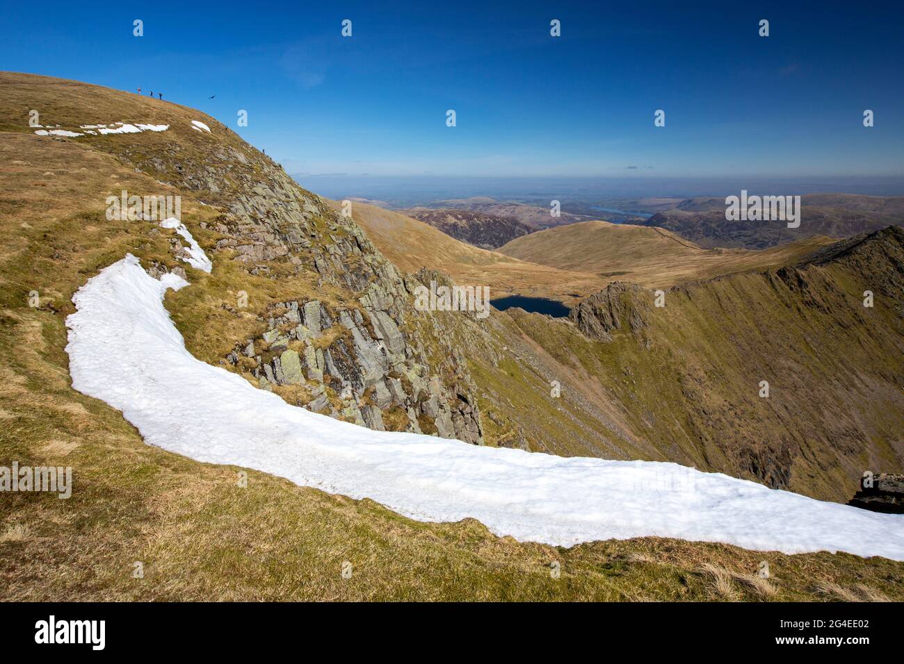 Old snow patches on the Helvellyn range, Lake District, UK, looking ...