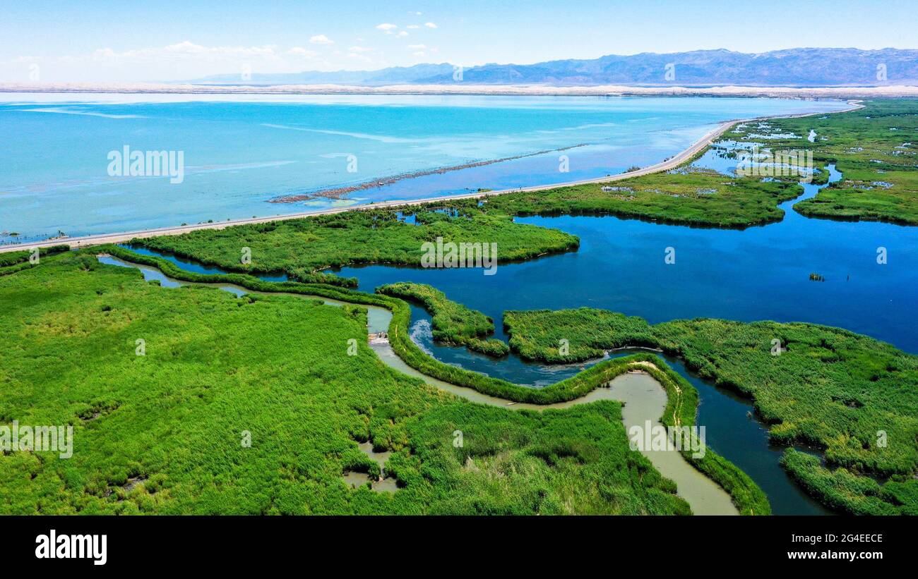 The beauty of Bosten Lake in summer in Bayingolin,Xinjiang,China on ...