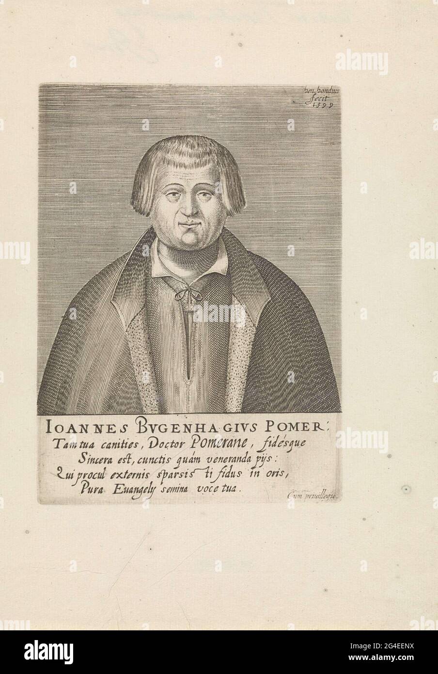 . Bust of Johann Bugenhagen. Under the portrait his name and four rules ...