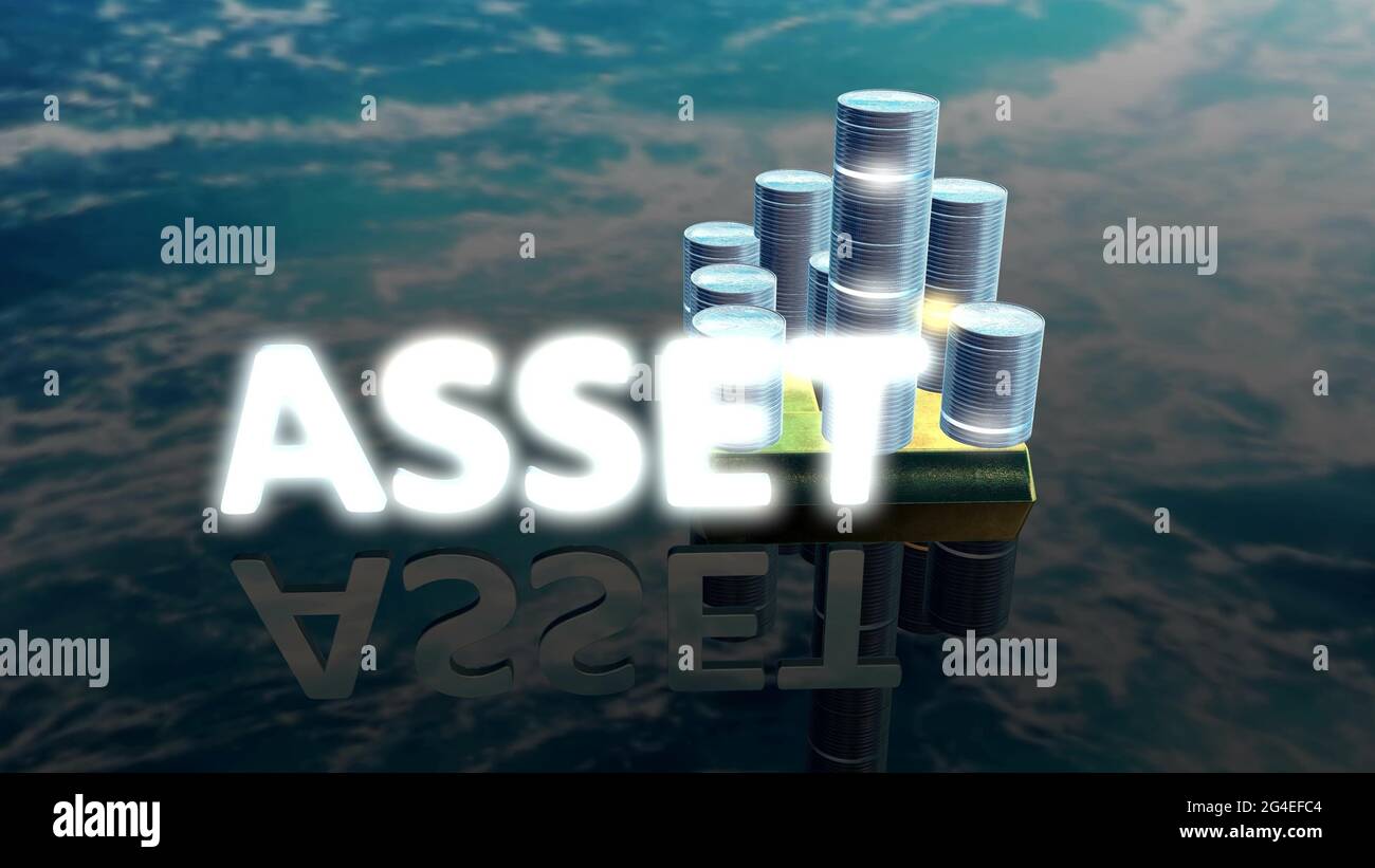 Glowing Asset text with background house made up of coin Stock Photo ...