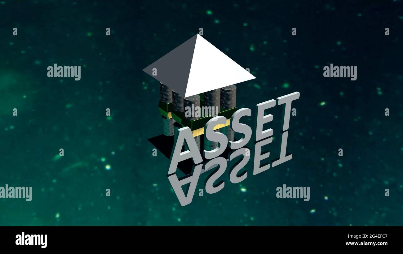 Glowing Asset text with background house made up of coin Stock Photo ...