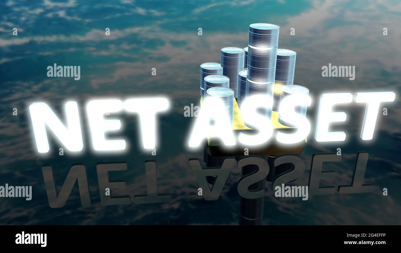 Glowing Net Asset text with background house made up of coin Stock ...