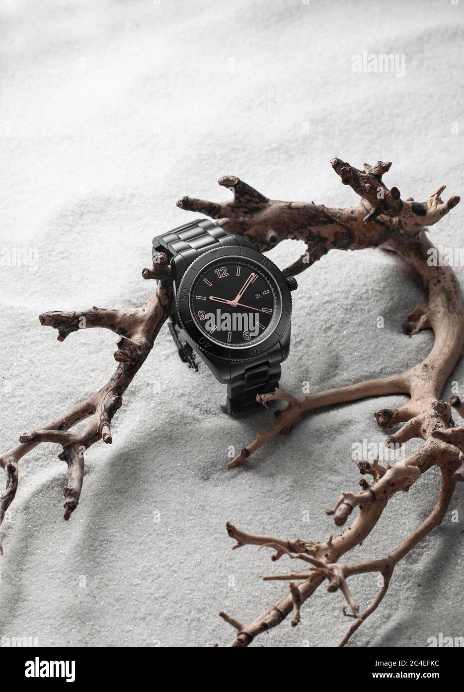 Men wrist watch on sand and dry branches Stock Photo - Alamy