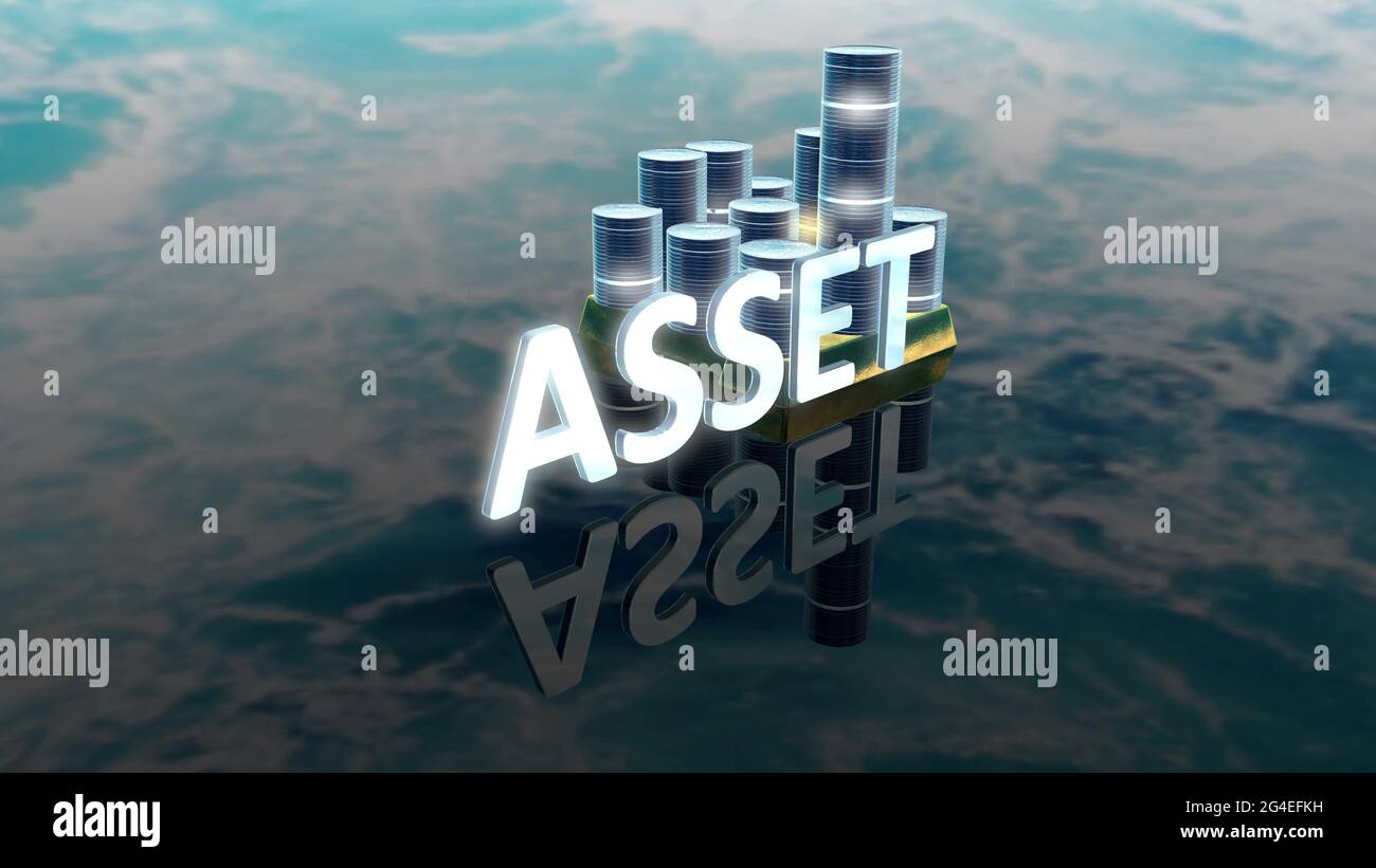 Glowing Asset text with background house made up of coin Stock Photo ...