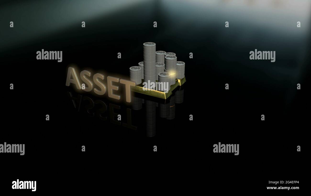 Glowing Asset text with background house made up of coin made up of ...