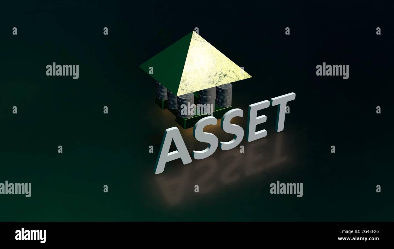 Glowing Asset text with background house made up of coin made up of ...