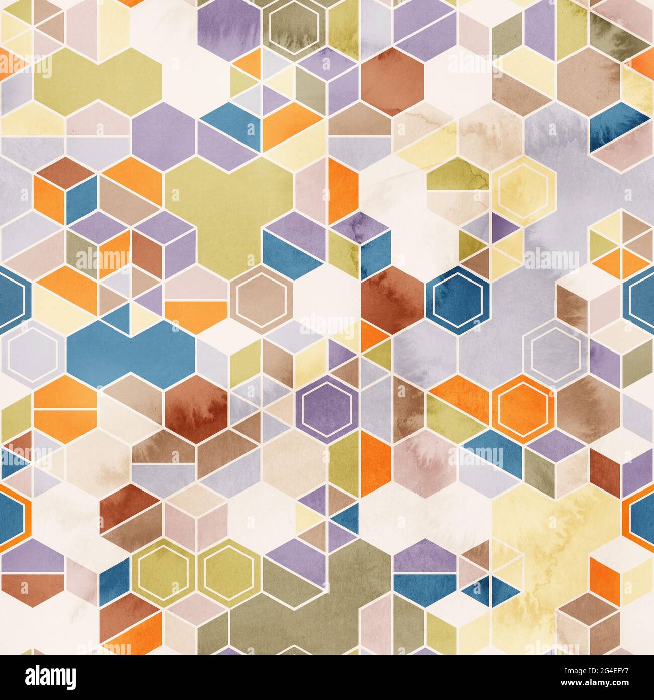 Seamless pattern of hexagons in random colors in watercolor Stock Photo ...
