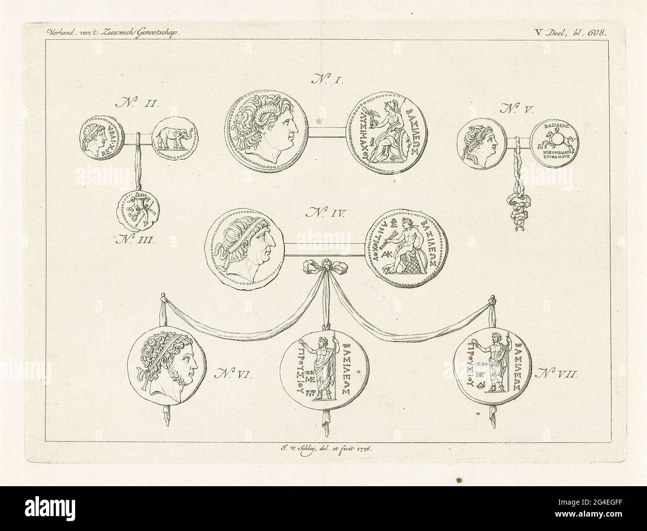. Front and back of seven Greek coins, numbered 1-7 Stock Photo - Alamy