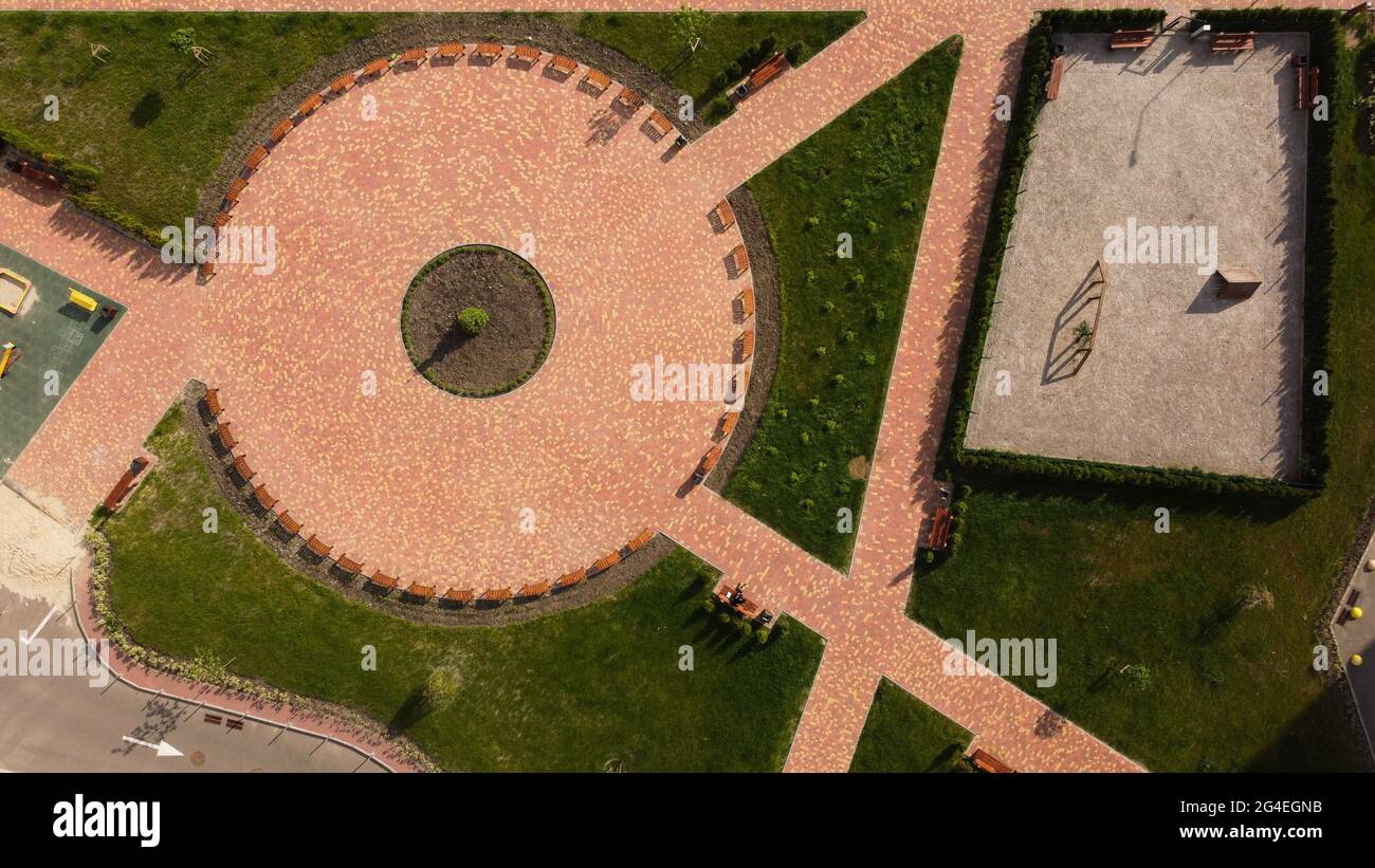paths in the park aerial filming video, square Stock Photo - Alamy