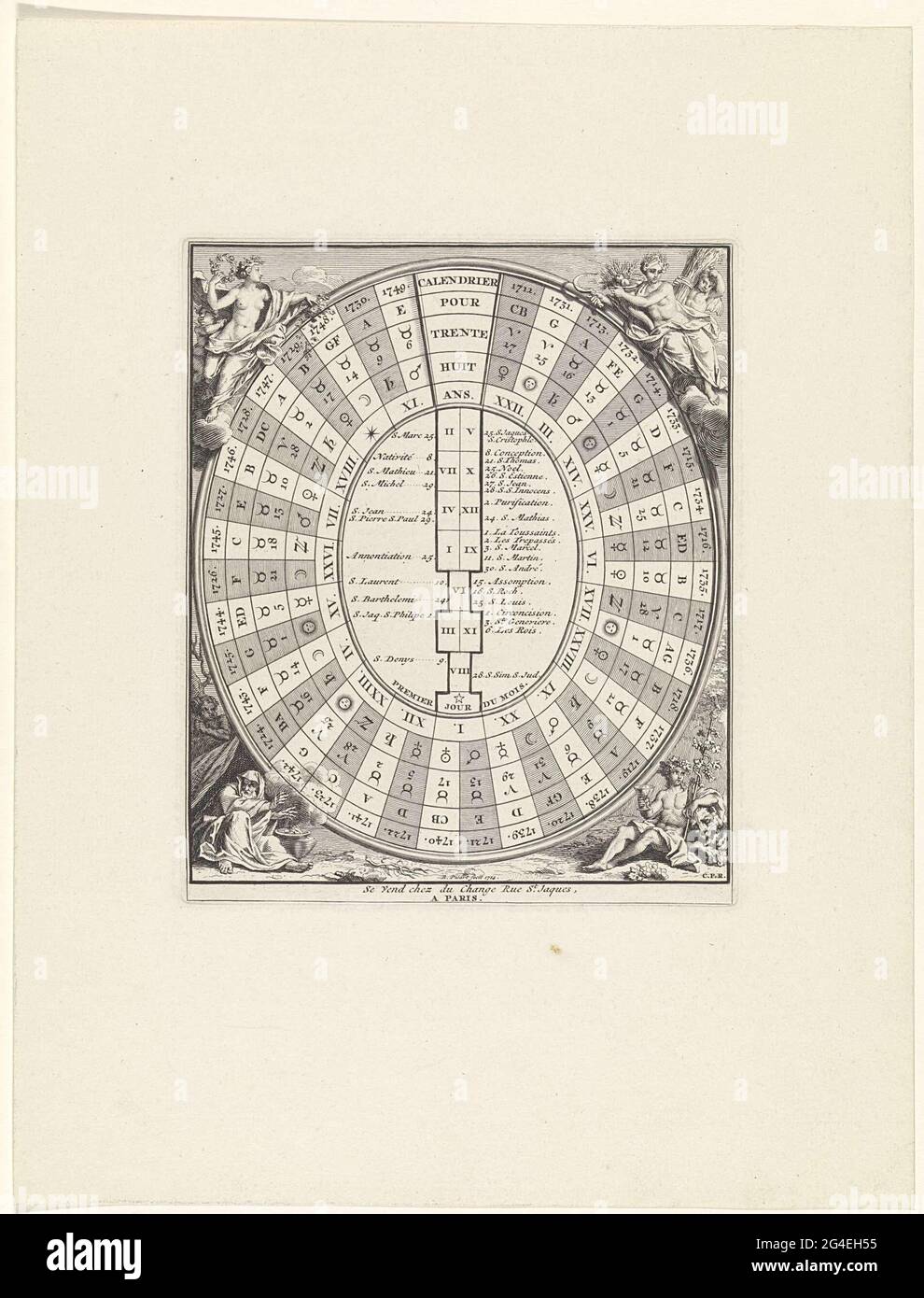 . An oval calendar, for the year 1711 up to and including the year 1749 ...