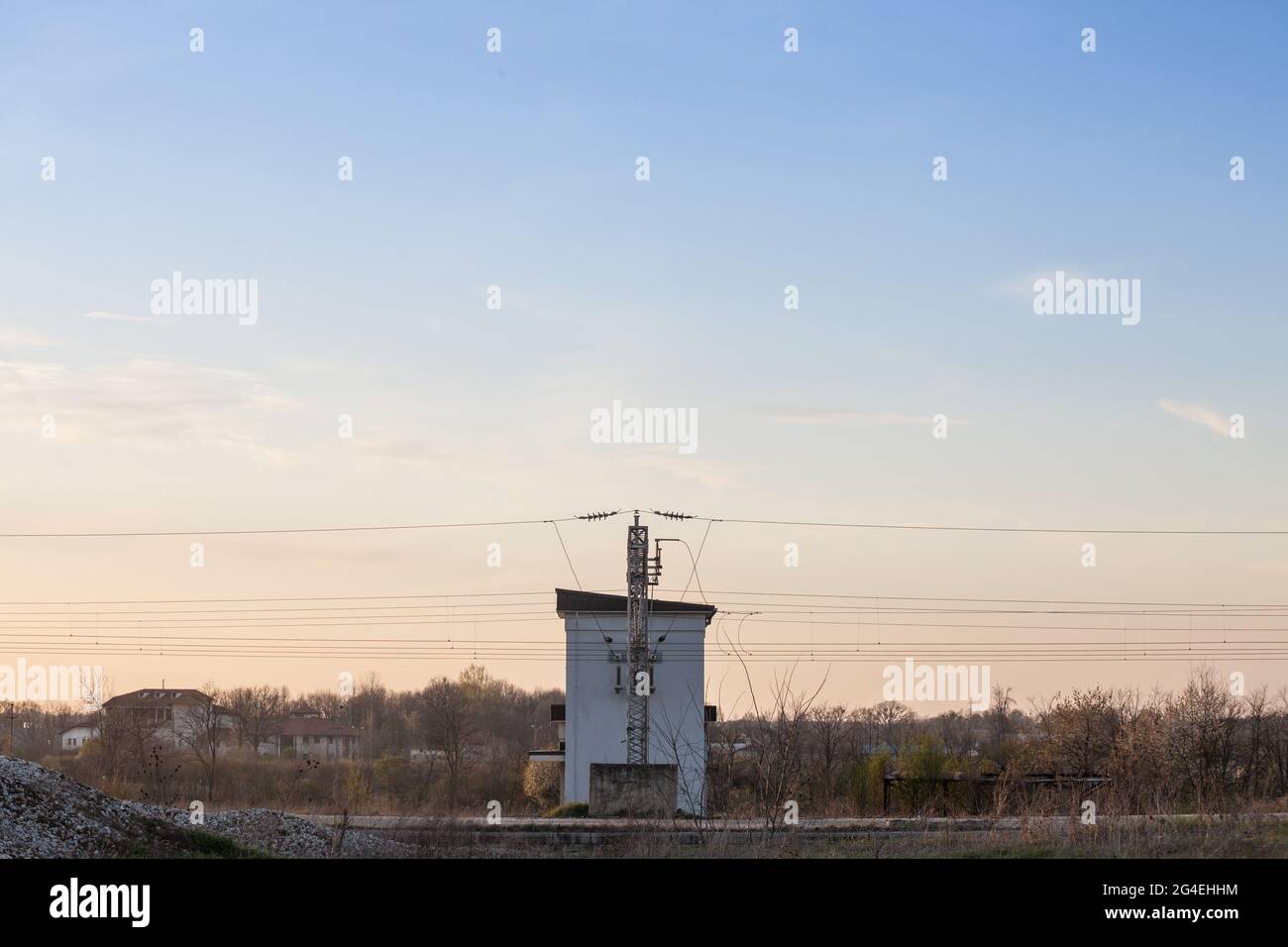 Picture of a traction subtstation, European standard, in front of an ...