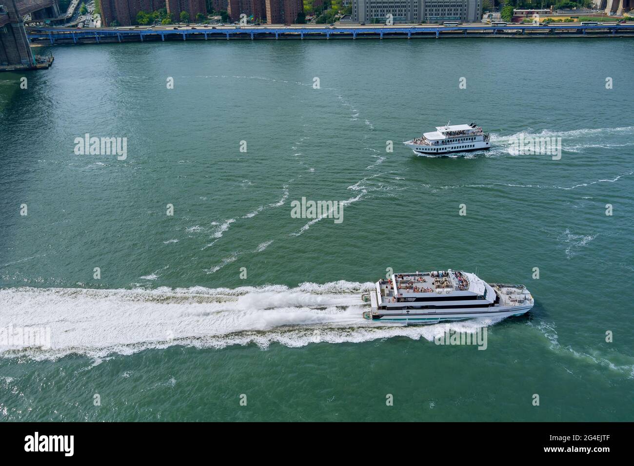 Aerial view on of circle line sightseeing cruises around Manhattan ...