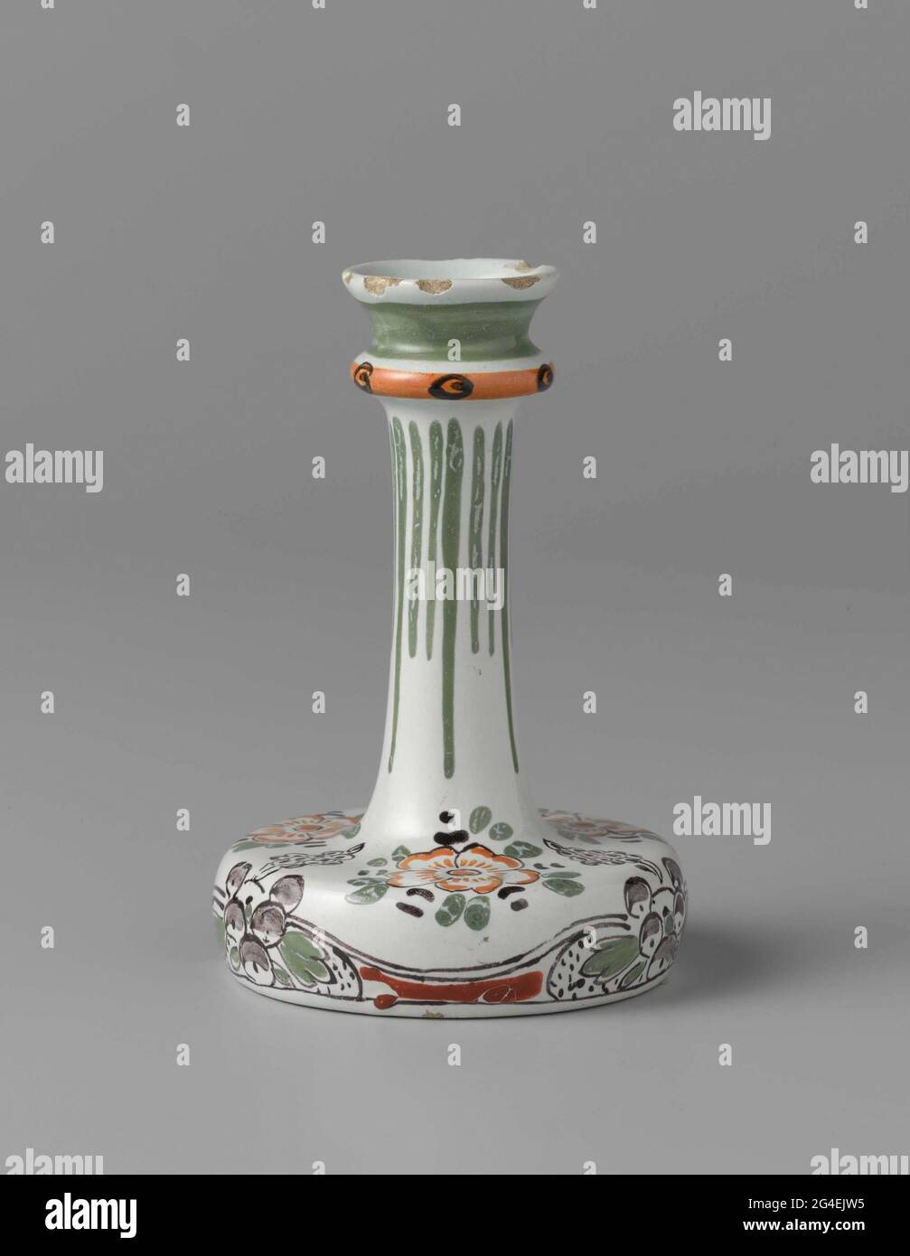 . Pottery vase, widely flattened body and long neck and outstanding ...