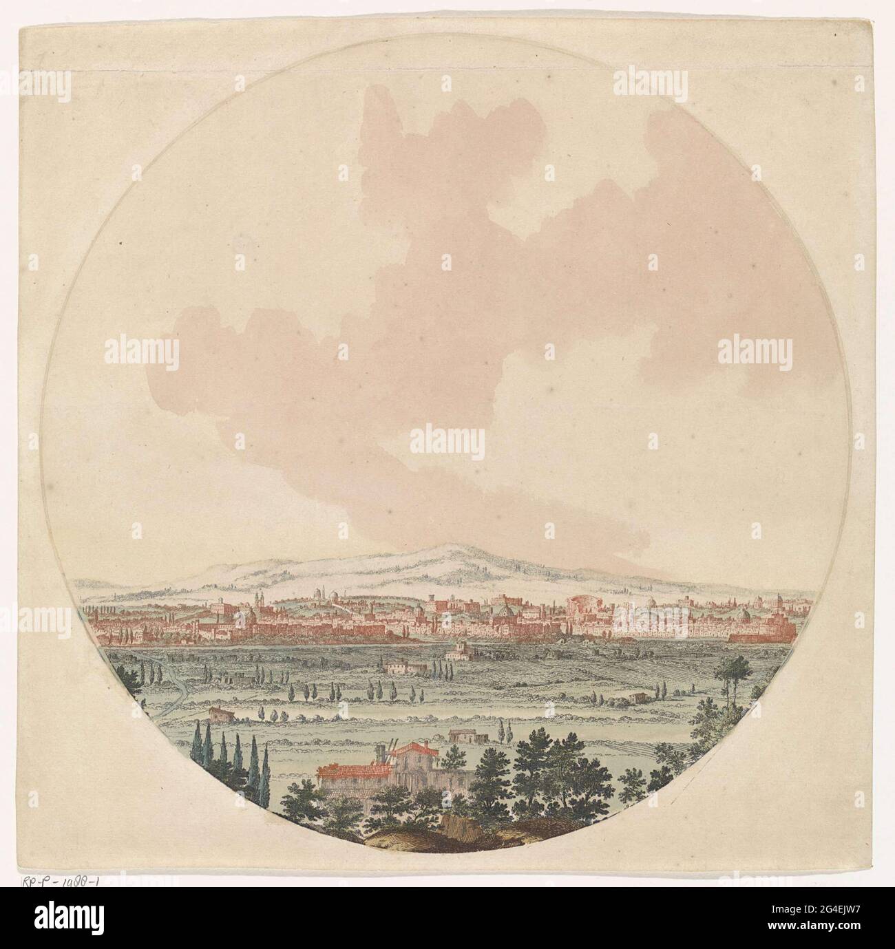 . View of the city of Rome. In the foreground the surrounding landscape ...