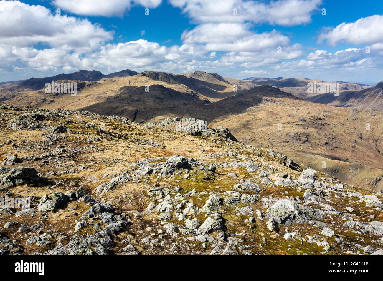 Looking Towards Scafell, Bow Fell and Crinkle Crags, from the summit of ...