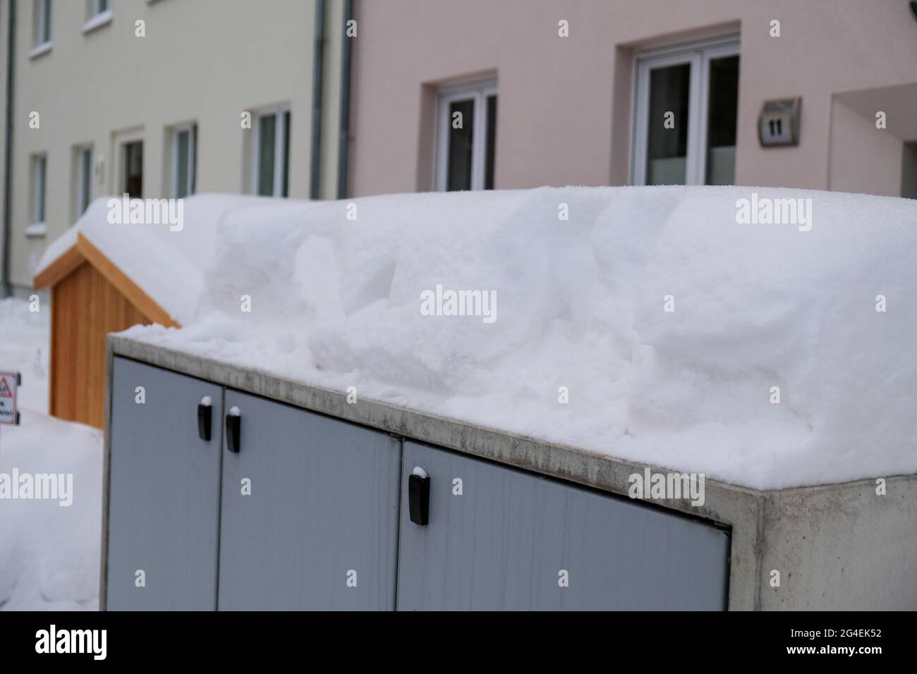 An extremely snowy electricity box in the neighbourhood in winter Stock ...