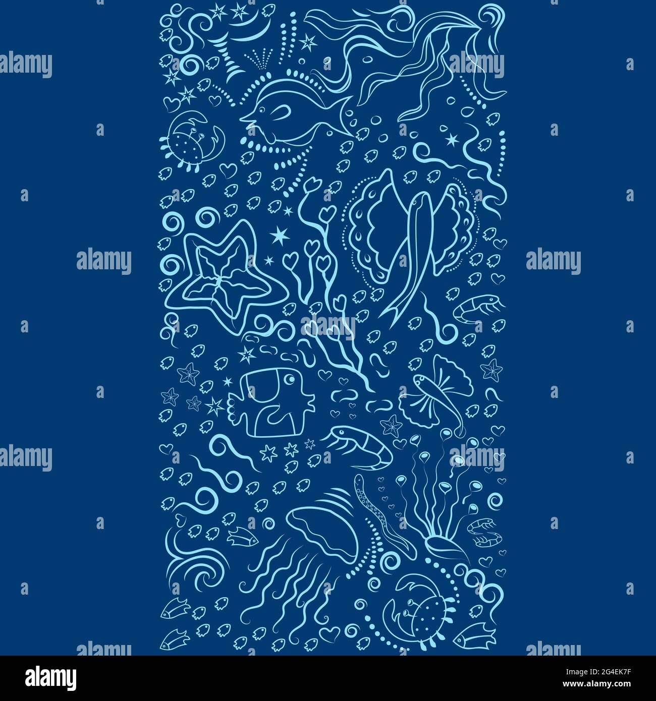 Marine sample of deep-sea fish, algae. Monochrome, frame for banners ...