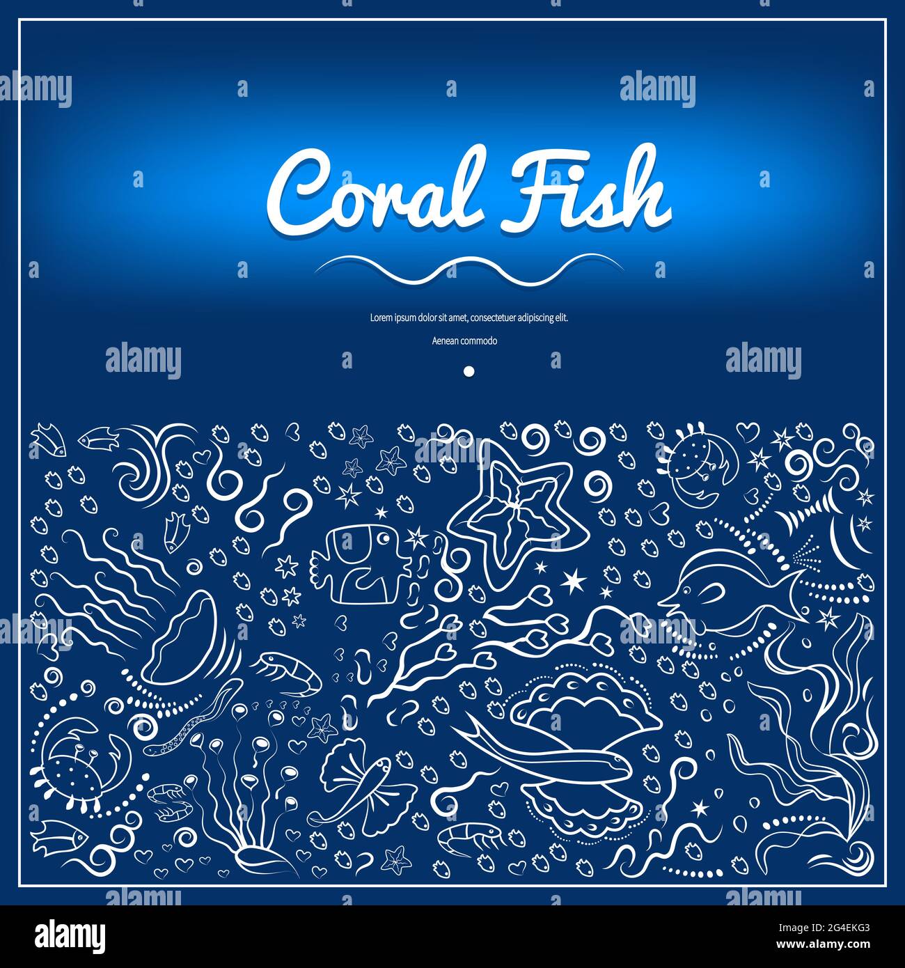 Marine sample of deep-sea fish, algae. Monochrome, frame for banners ...