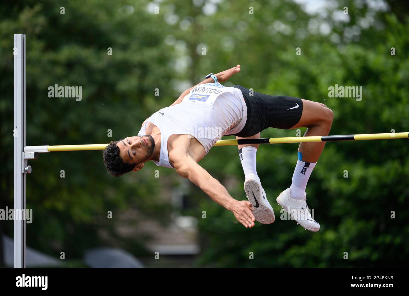 Basile ROLNIN (FRA) action, men's high jump, on June 19, 2018 Athletics ...