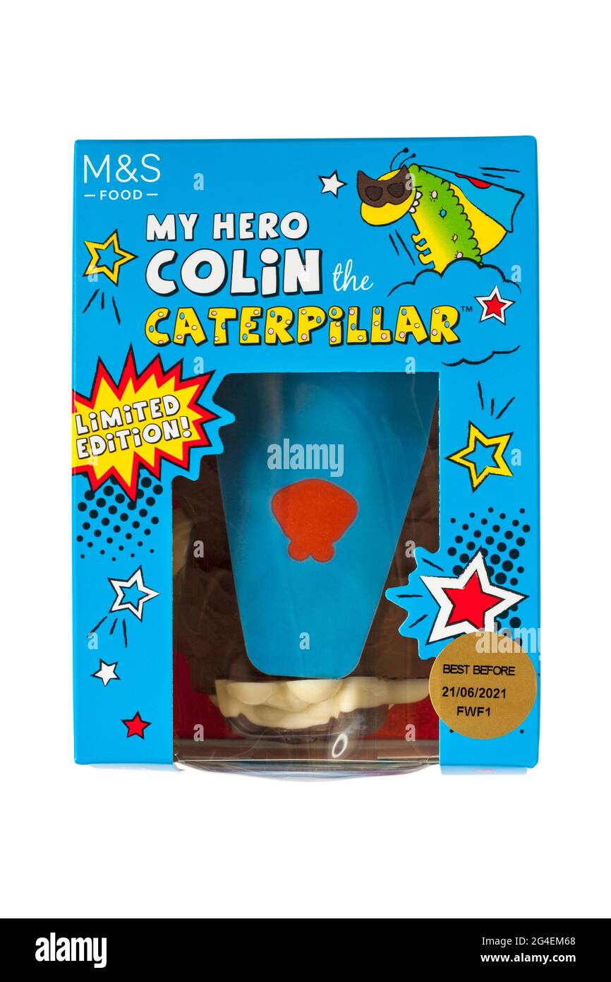 My Hero Colin the Caterpillar Cake from M&S - wearing superhero costume ...