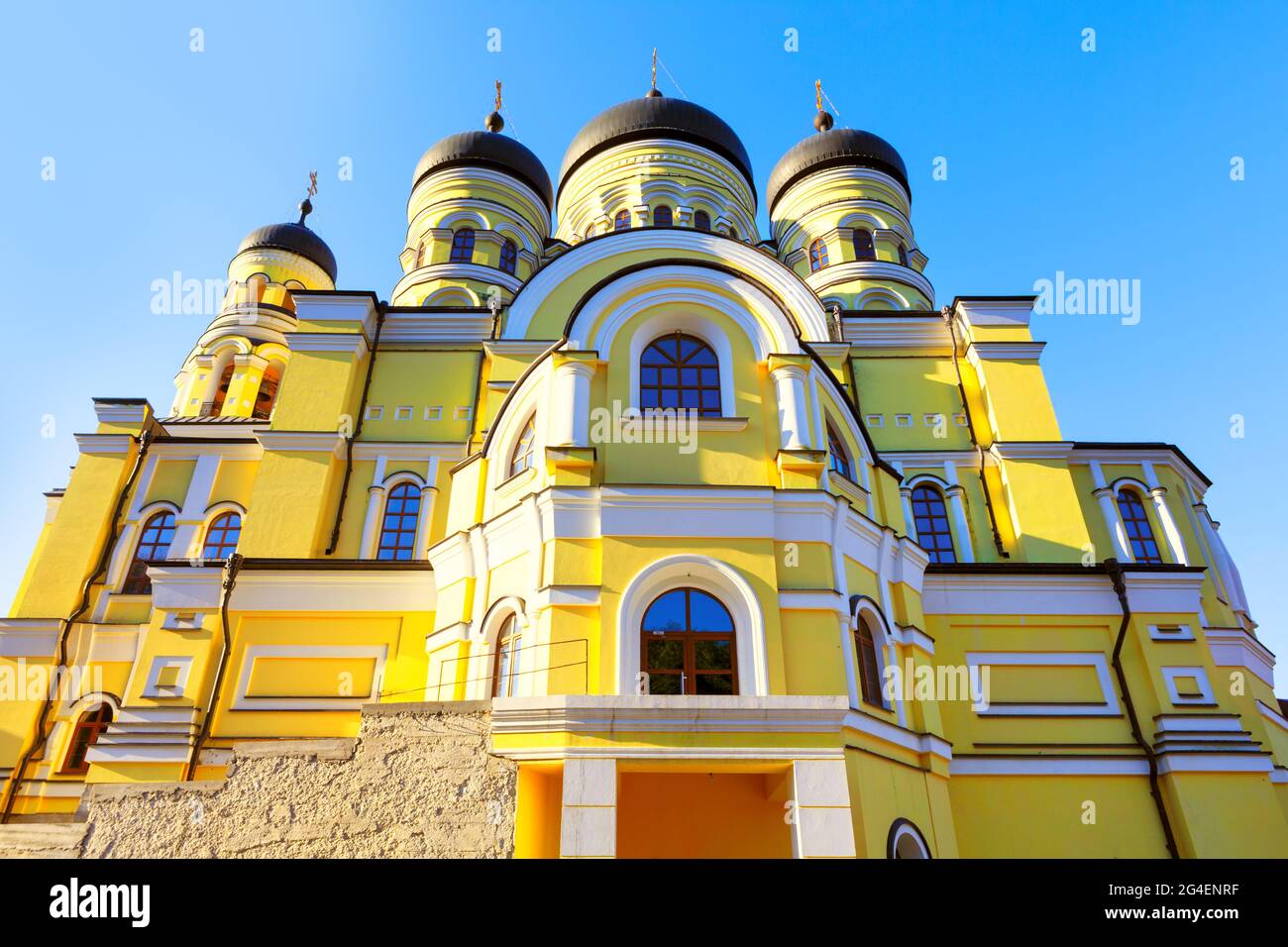 Church painted in yellow . Monastery Hincu from Moldova . Architecture ...