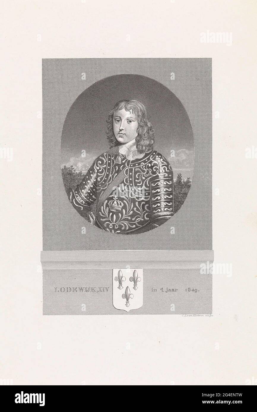 . Portrait in half in oval from Louis XIV, king of France at around ...