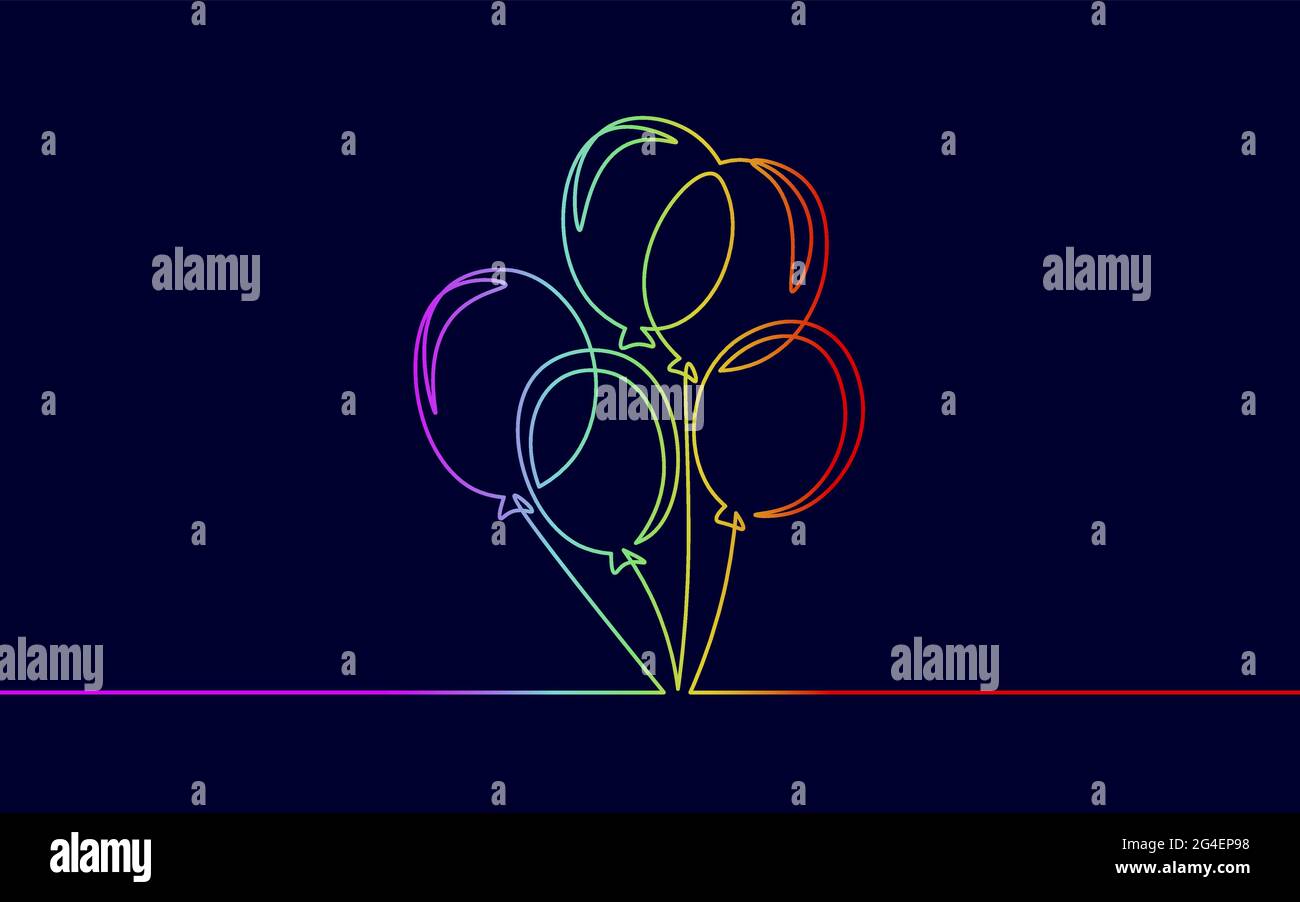 Single continuous one line art birthday celebration balloon. Holiday ...