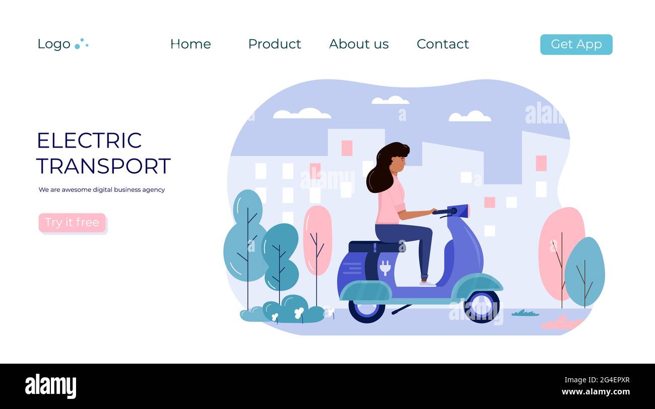 women drive eco city transportation in city concept. Personal electric ...