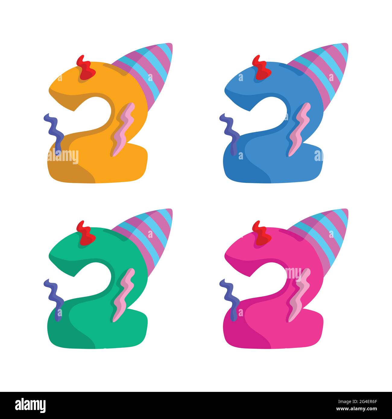 2 year birthday candle flat design vector illustration with different ...
