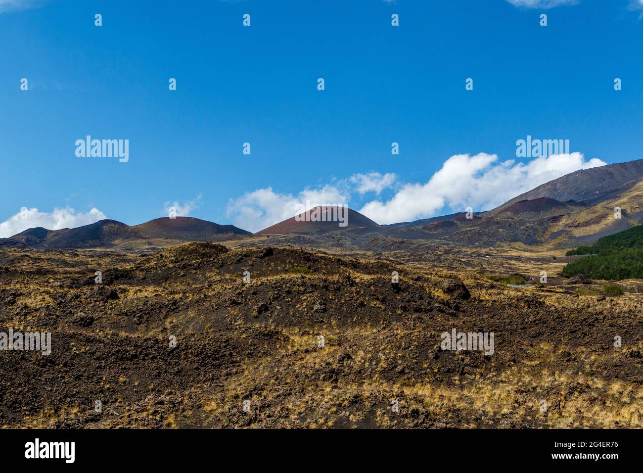 View at Mount Etna volcano in Summer time, Sicily, Italy, Europe Stock ...