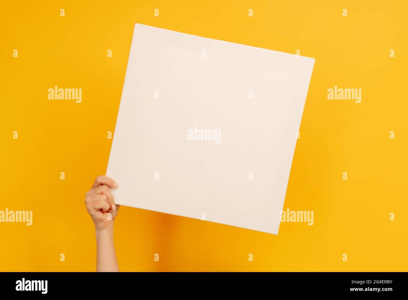 Hand holding white canvas Stock Photo - Alamy